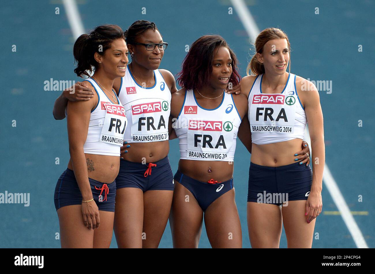 French team from left : Jennifer Galais , Ayodele Ikuesan, Stella ...