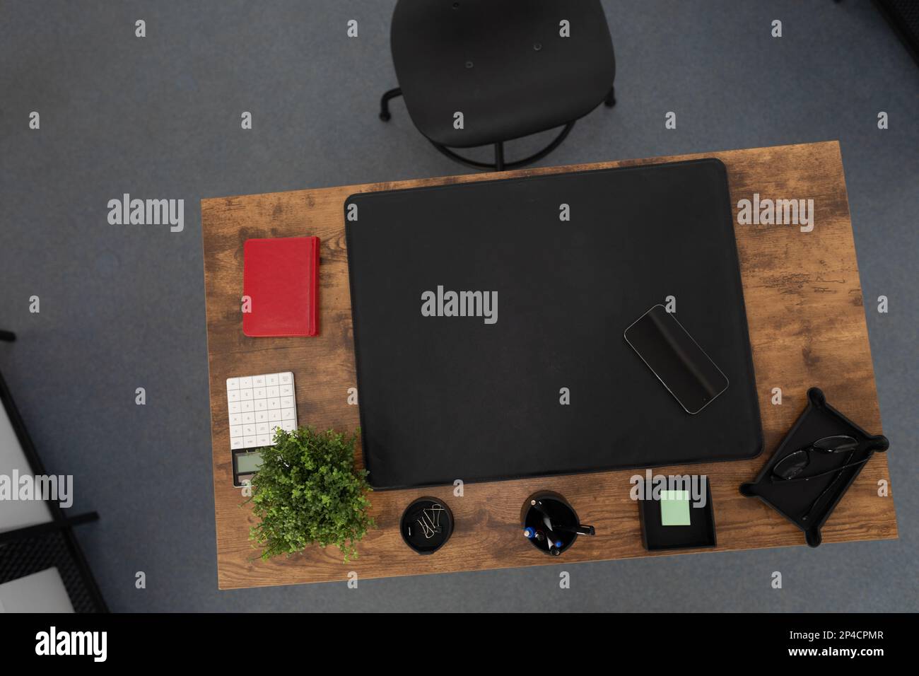 workplace of a financial economist in office space, top view Stock ...