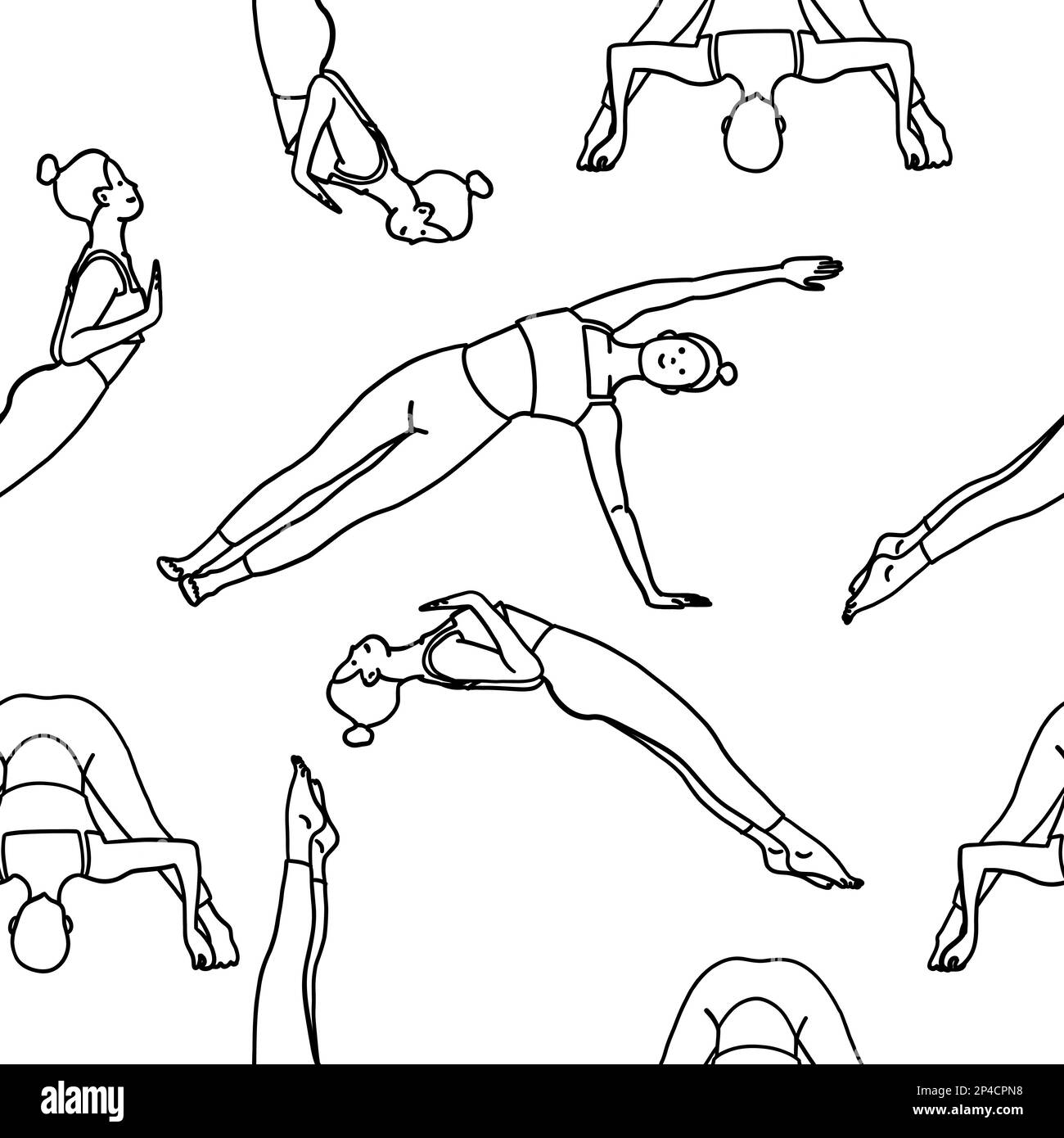 Yoga poses seamless pattern. Female, lady, woman, girl. Meditation ...