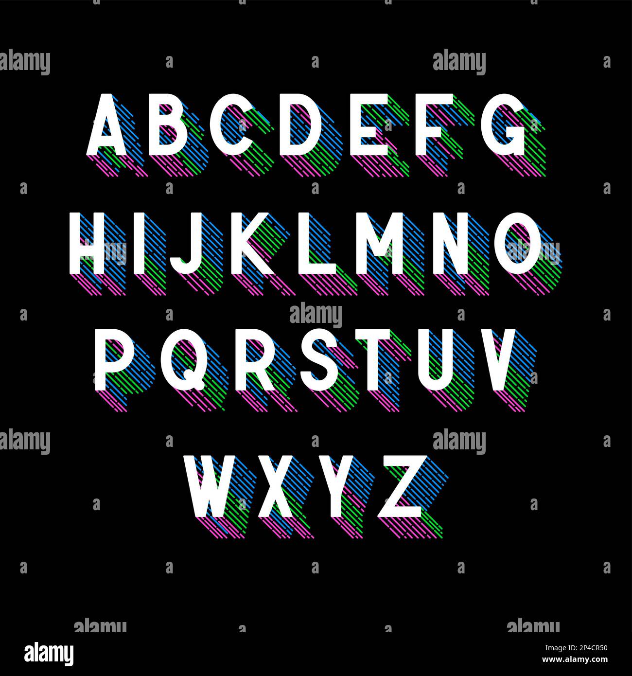 Striped 3D isometric font vector illustration. Set of unique decorative ...