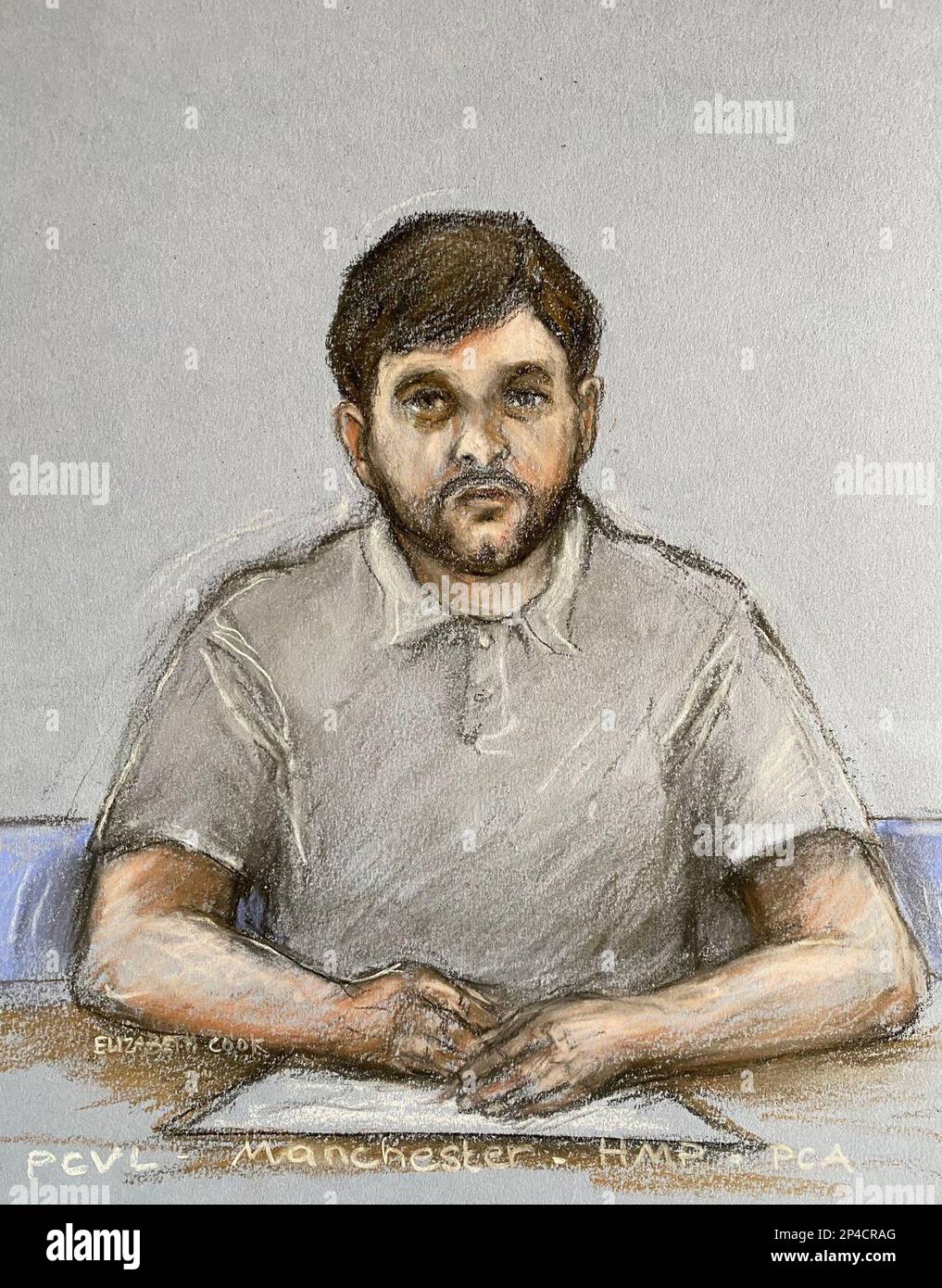 File photo dated 17/2/2023 of court artist sketch by Elizabeth Cook of ...