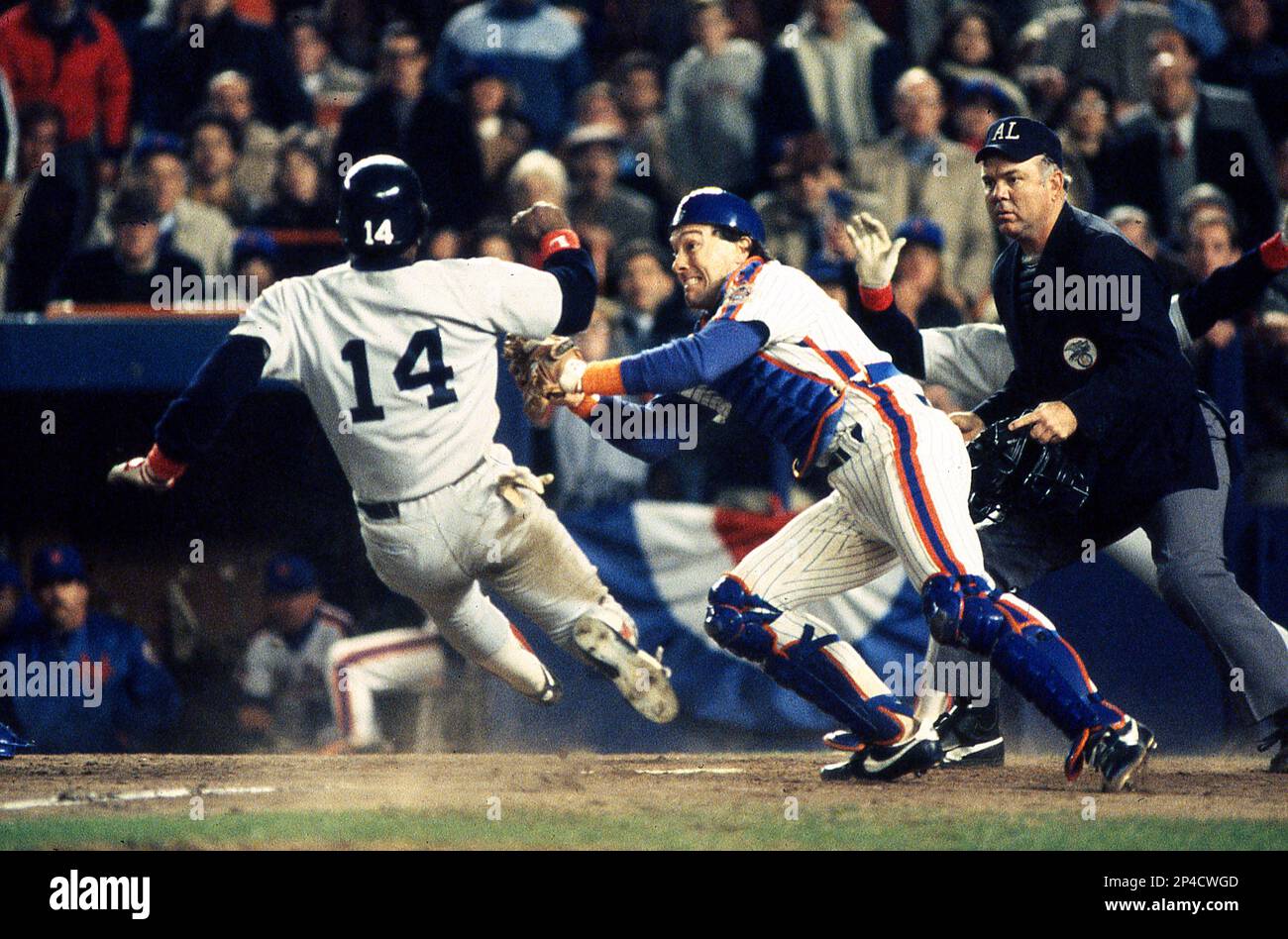 Boston Red Sox's Jim Rice is tagged out at home plate by New York Mets ...