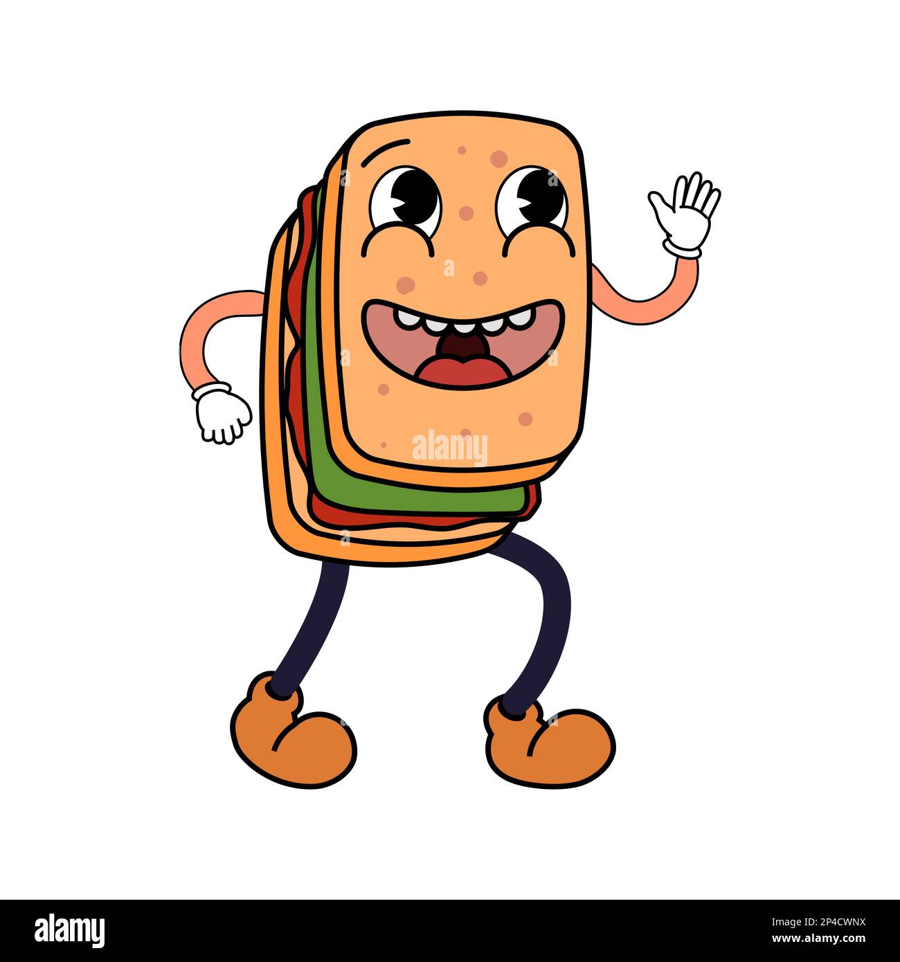 Groovy funny sandwich cartoon character, vintage hippie 70s. Doodle ...