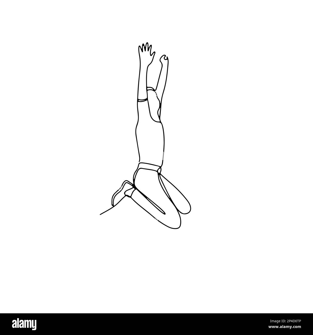 Single line drawing of jumping man. Linear hand drawn doodle Stock ...