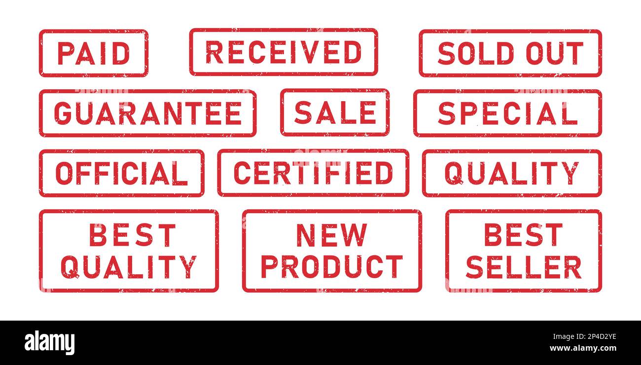 Grunge words Guarantee, Sale, Special rubber stamps. Paid, Received, Quality sign red sticker ...