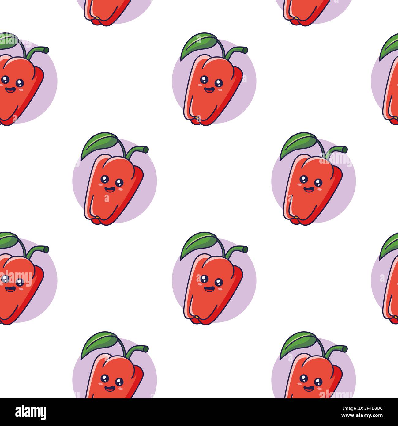 Cute Kawaii Bell Pepper seamless pattern in doodle style. Vector hand ...