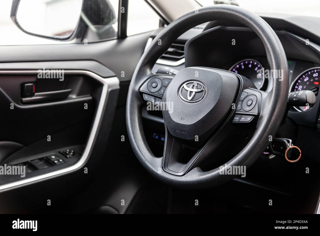 Novosibirsk, Russia - 03.04.2023: The interior of the car Toyota Rav4 ...