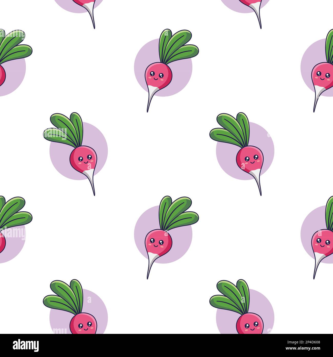 Cute Kawaii Radish seamless pattern in doodle style. Vector hand drawn ...