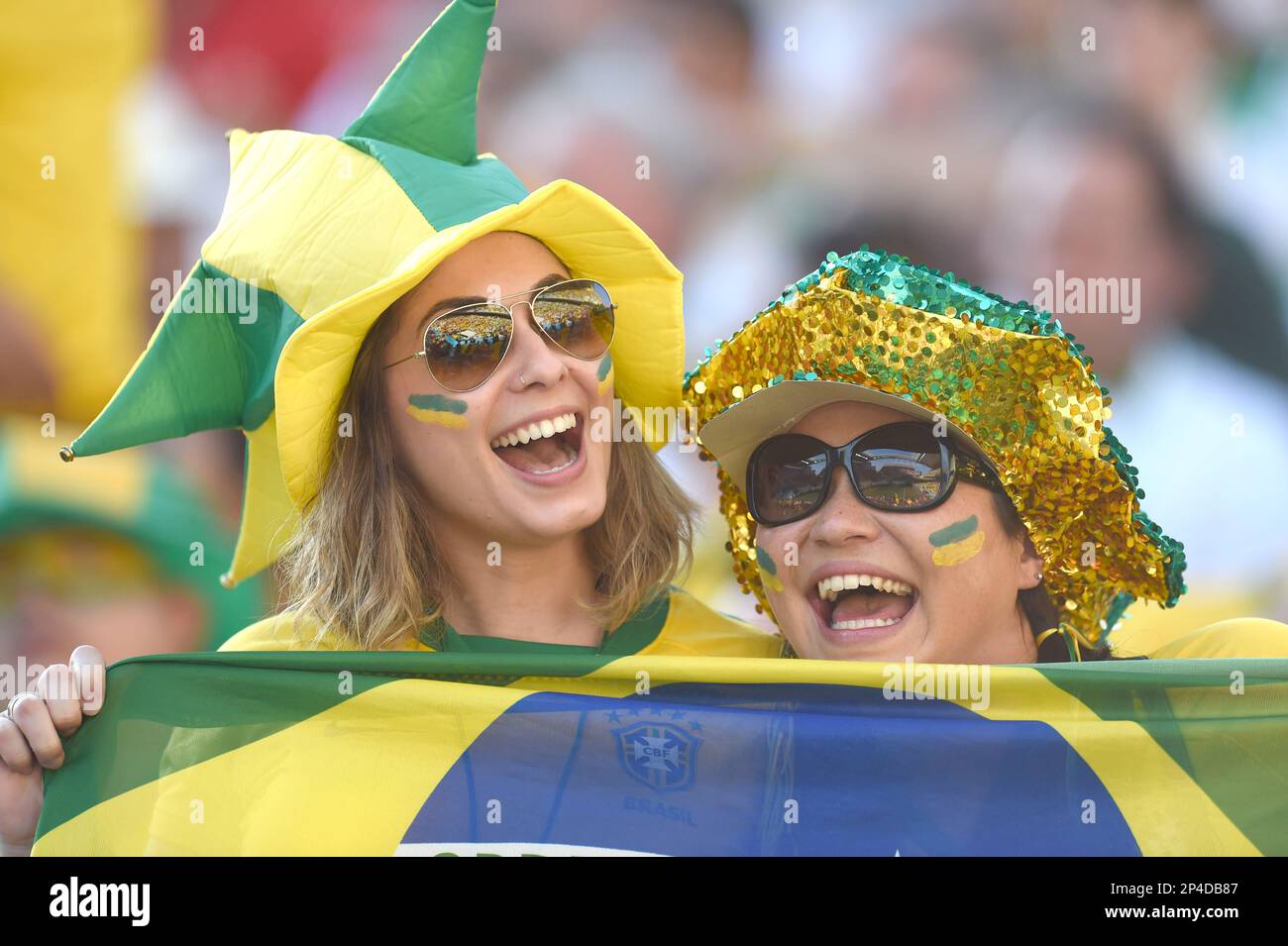 Brazilian supporters celebrate during the opening ceremony of the FIFA ...