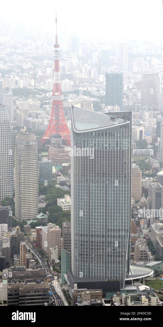 A photo shows the Toranomon Hills tower, which opens in Minato Ward ...