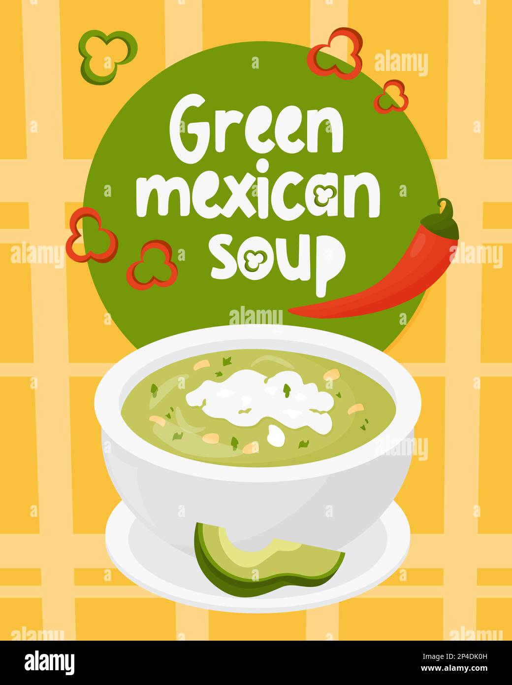 Traditional popular food green mexican soup with avocado. Vector ...