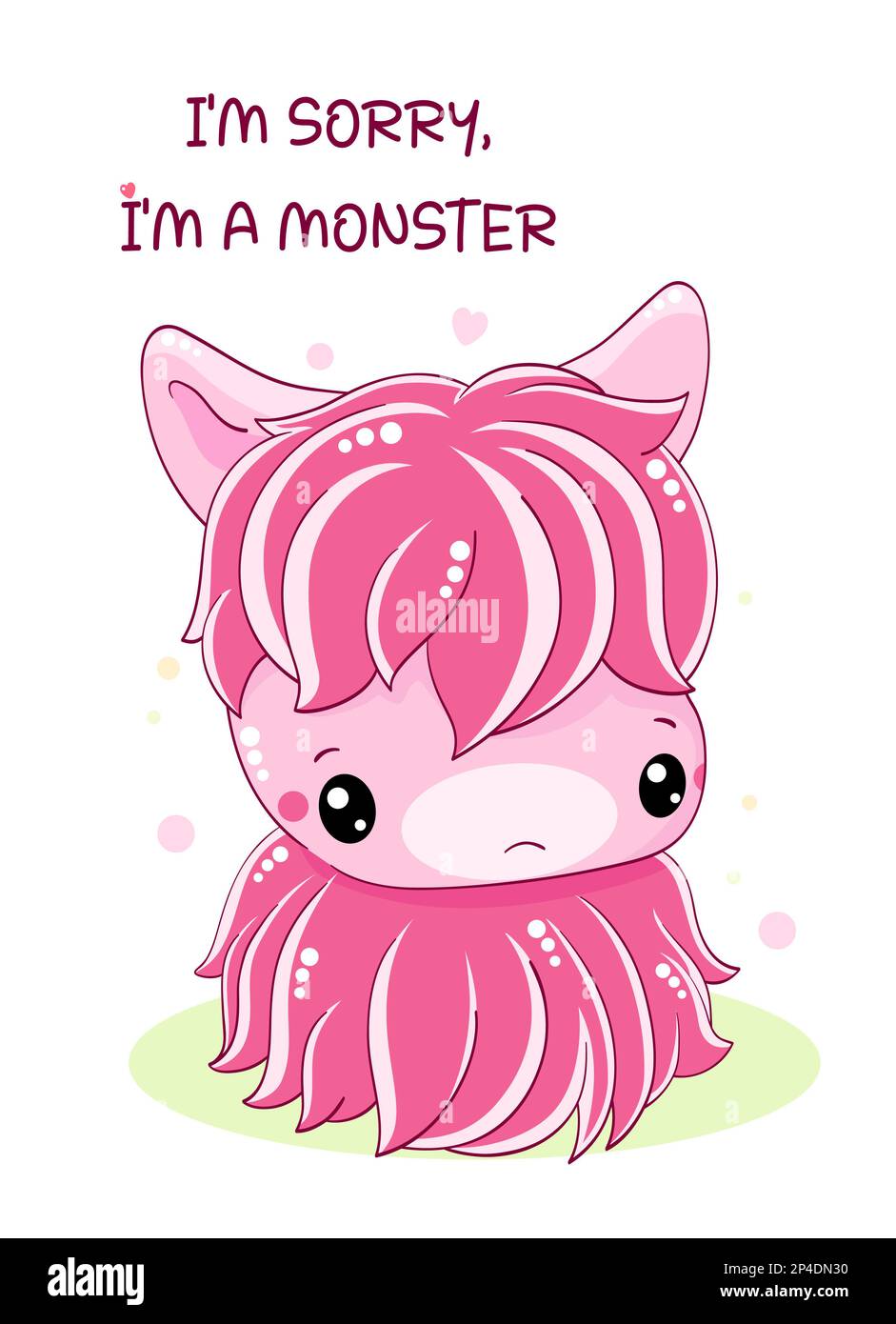 Apologize card with sad cute tiny monster. Inscription I'm sorry, I'm a ...