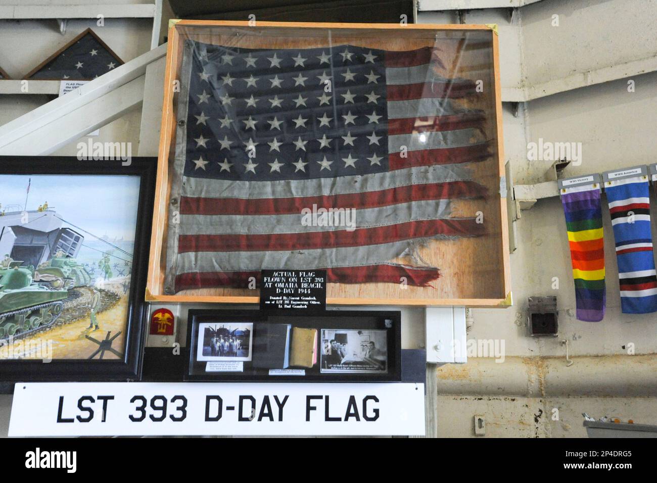 The flag flown on the USS LST 393 at Omaha Beach on D-Day 1944 is on ...