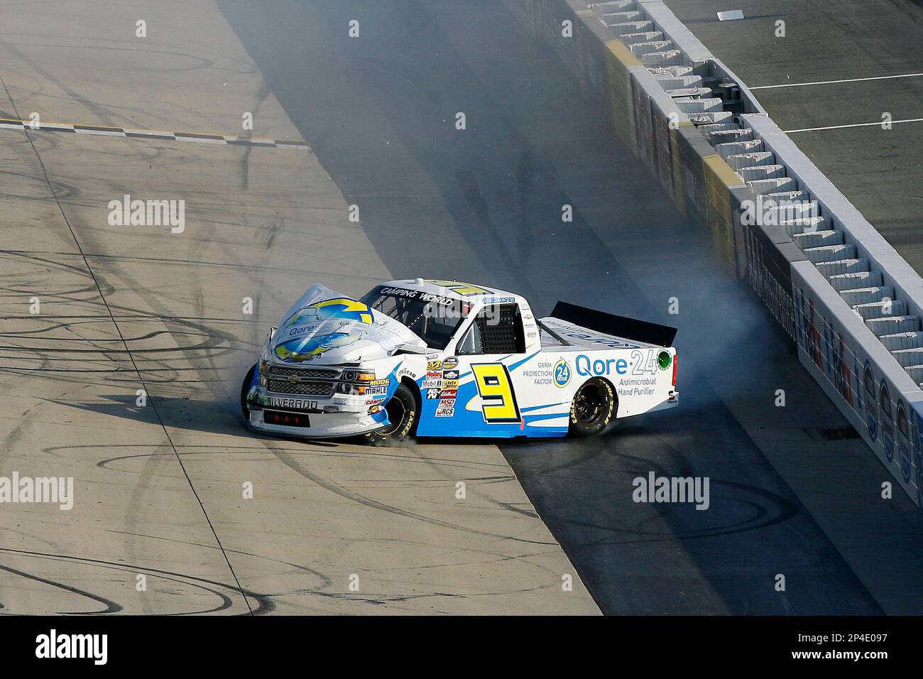 Brennan Newberry crashes during the NASCAR Truck Series Lucas Oil 200 ...
