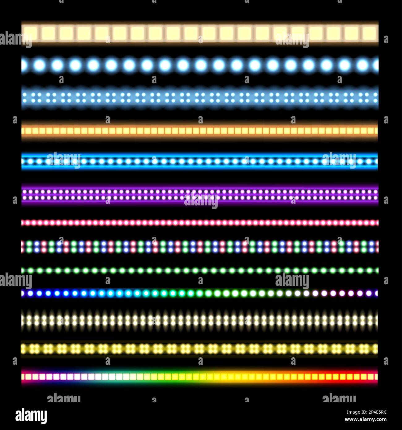 Light stripes. Glowing LED lights on tape, neon glow light effect and ...