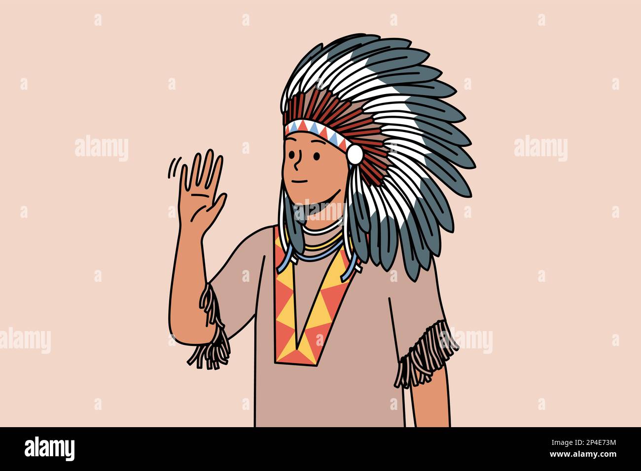 Indian man in traditional costume and headwear waving hello. Native ...
