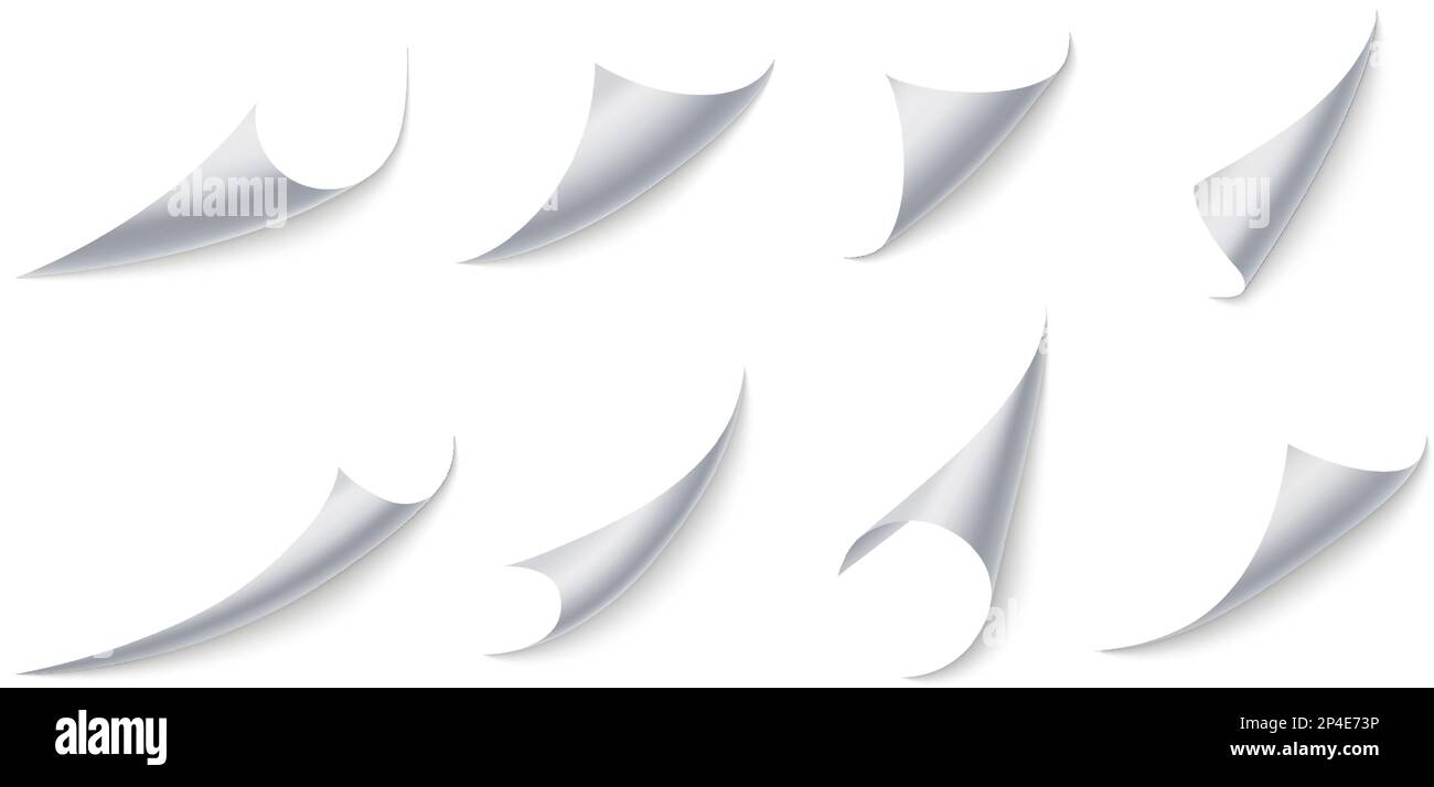 Curled paper corners. Page 3D bent with realistic shadow, curling ...