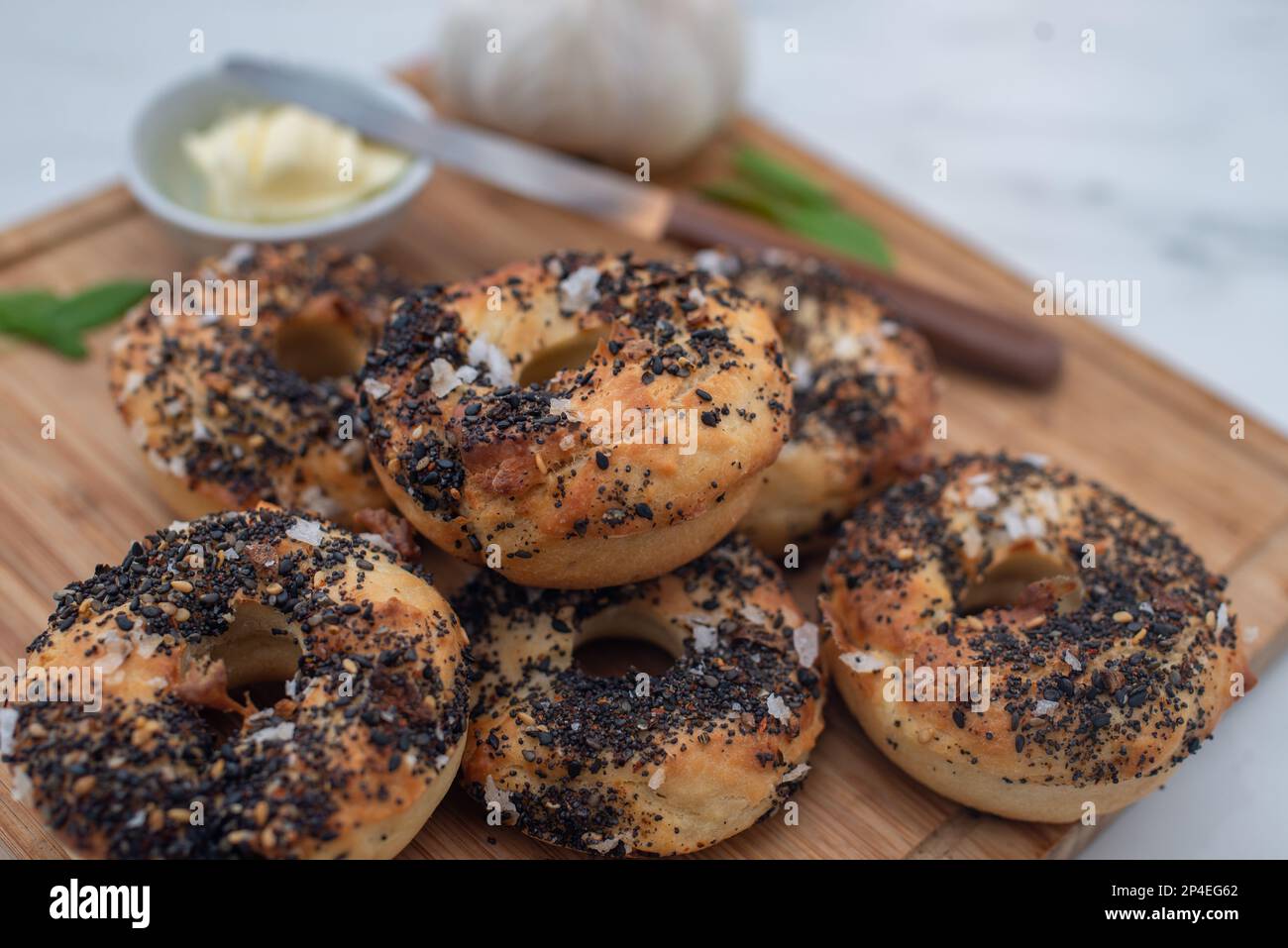 Homemade new york bagels on rustic background Stock Photo - Alamy