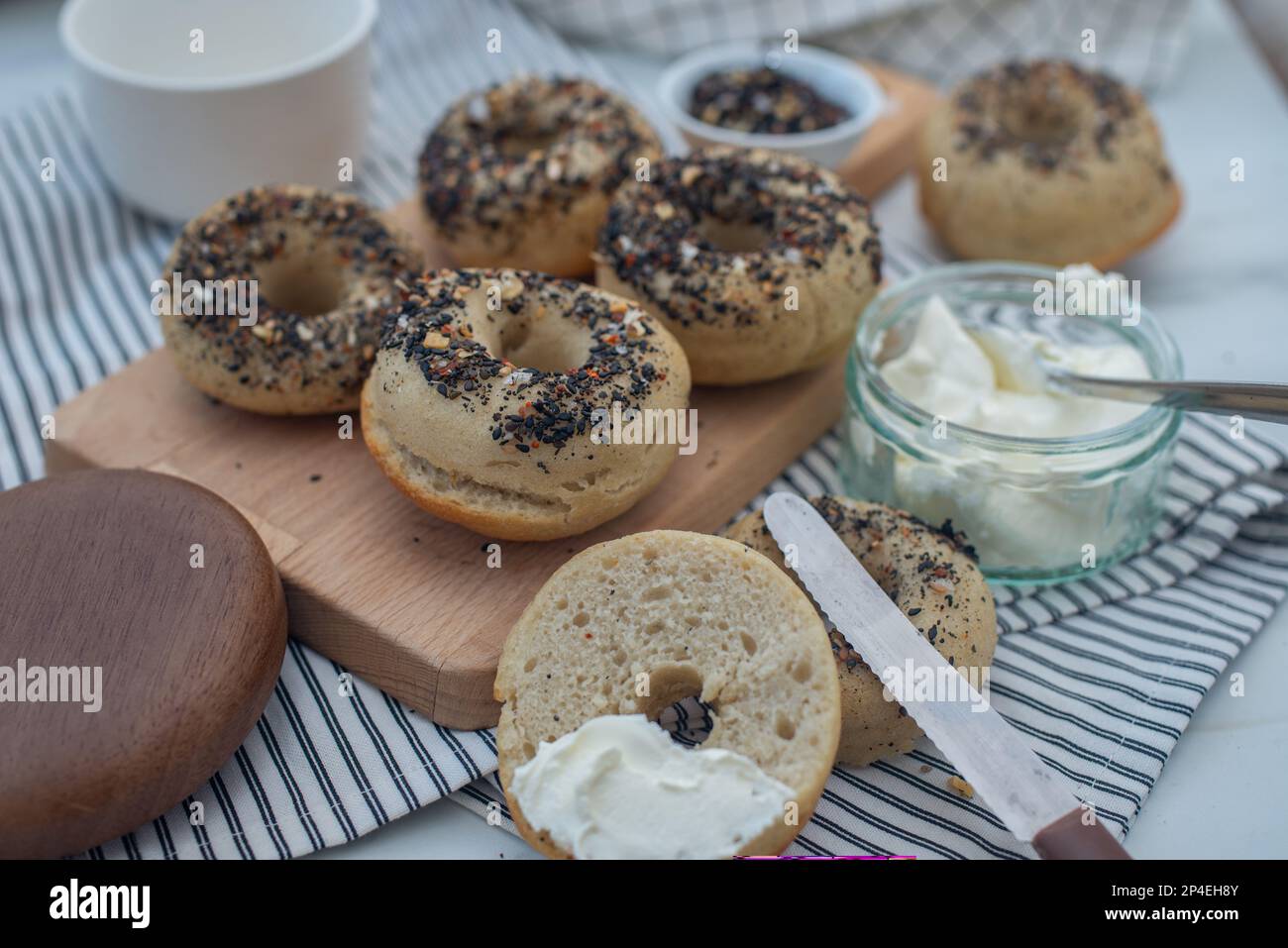 Homemade new york bagels on rustic background Stock Photo - Alamy