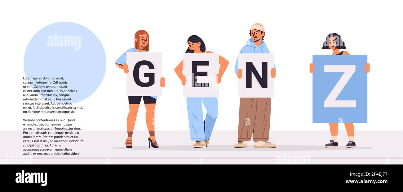 people holding generation Z letters new modern demography trend with ...