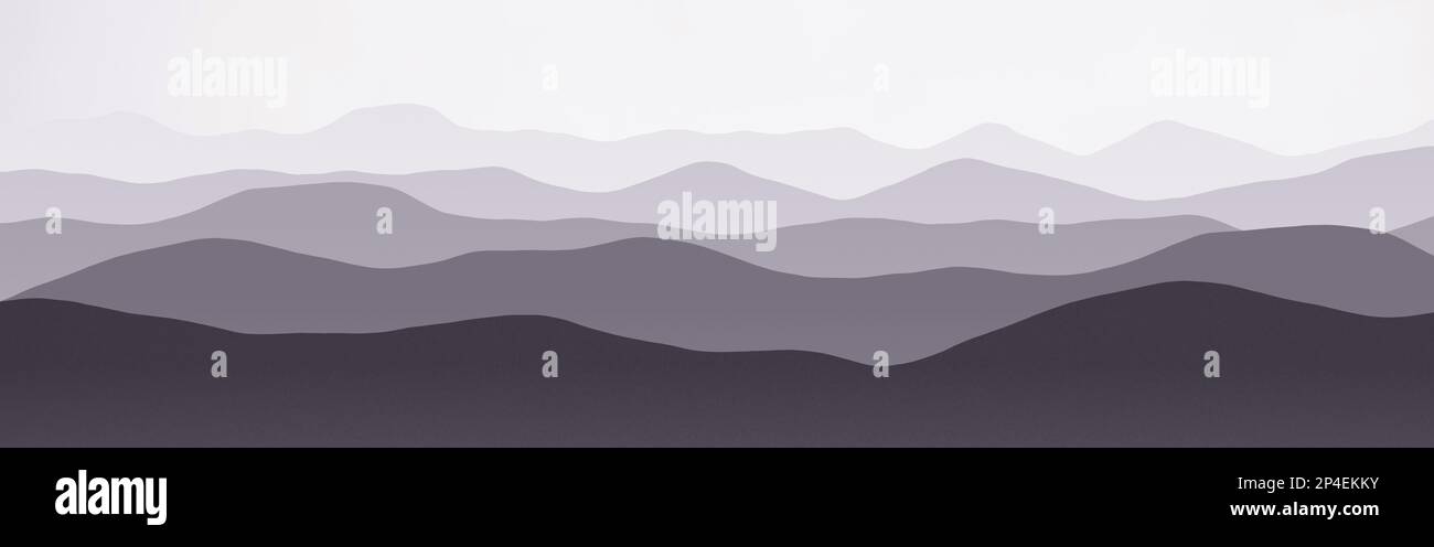 artistic panorama of hills peaks in haze computer graphics background ...