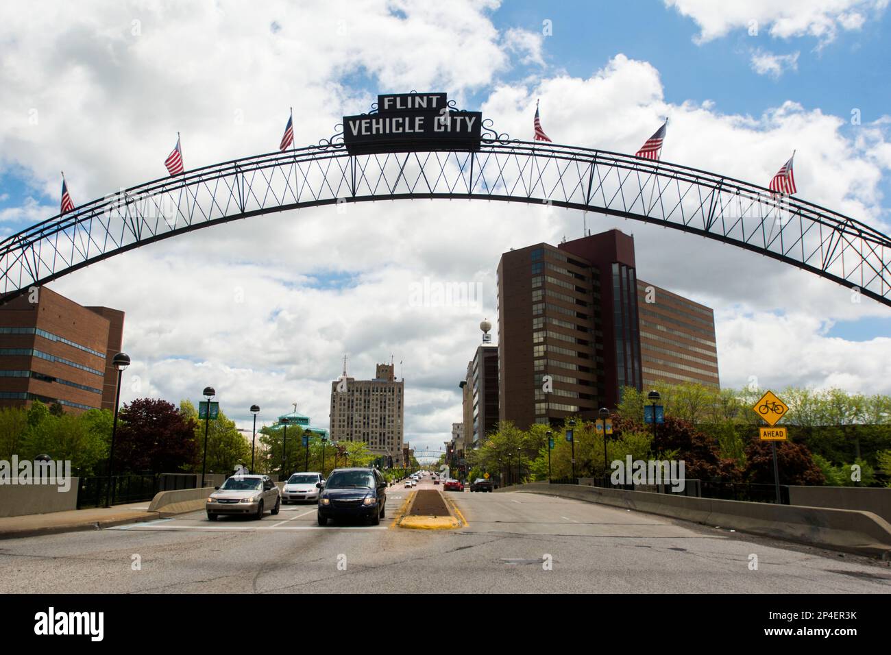 Architectural structures such as the Flint Vehicle City arches remain ...