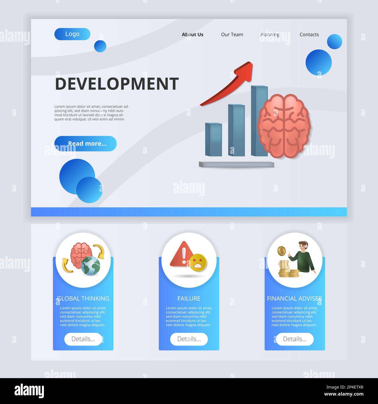 Development flat landing page website template. Global thinking ...