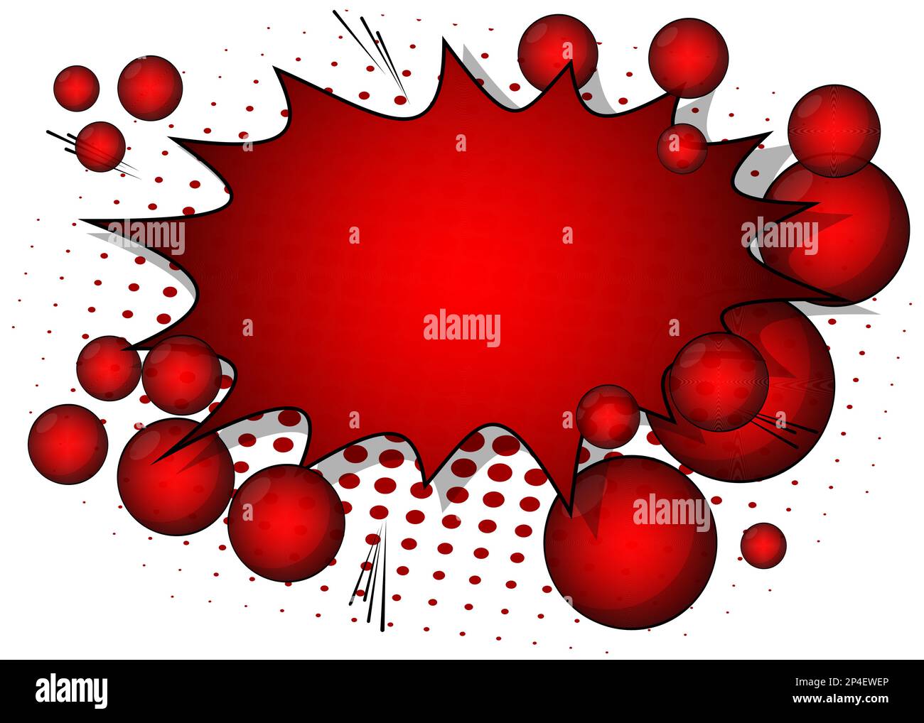 Red and white comic book poster with spheres. Comics Presentation with ...