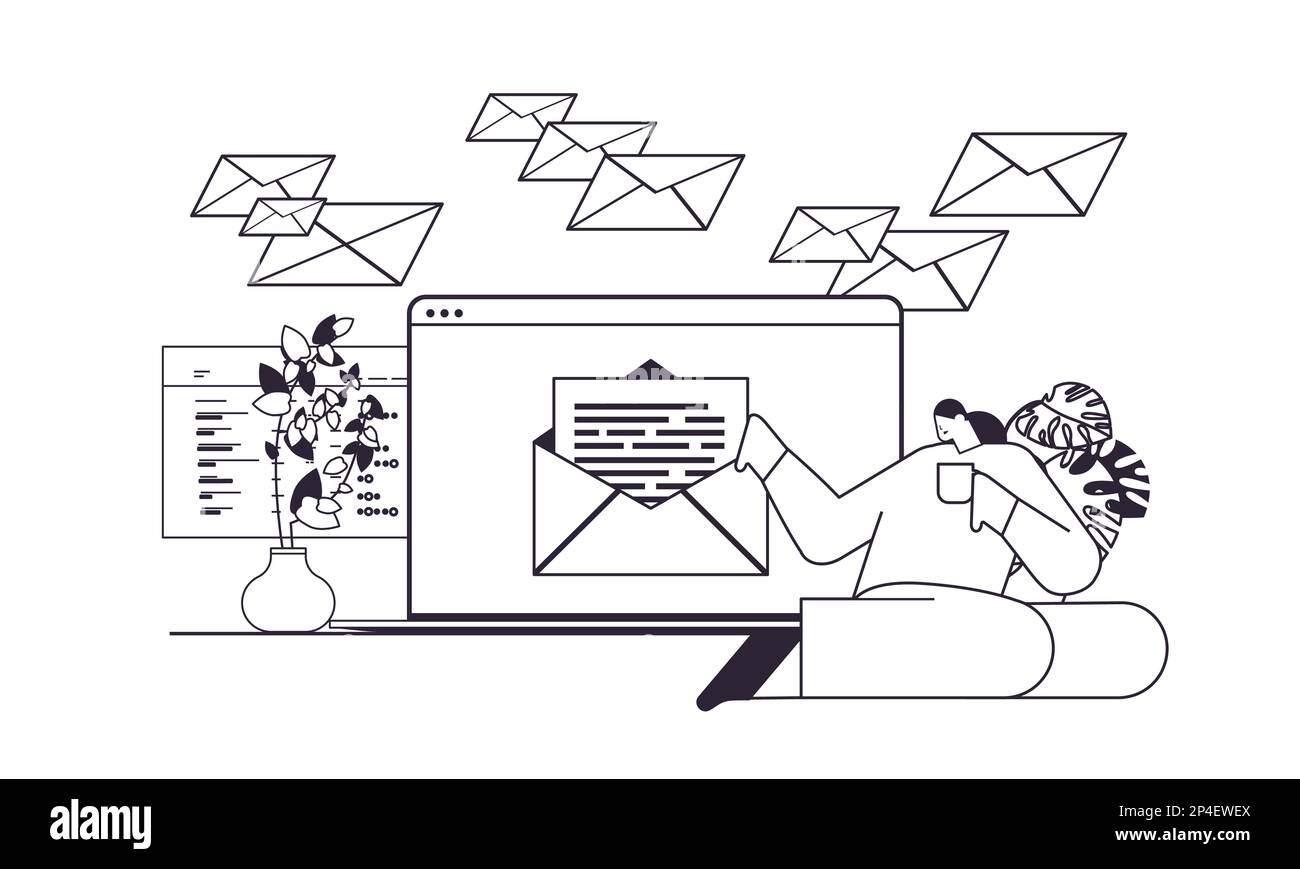 woman reading or writing letter on laptop screen girl communicating on ...