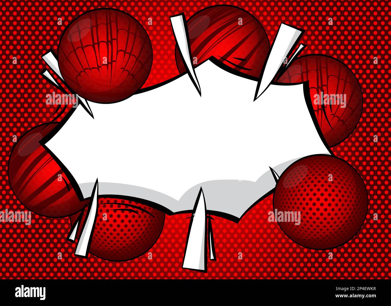 Red and white comic book poster with spheres. Comics Presentation with ...