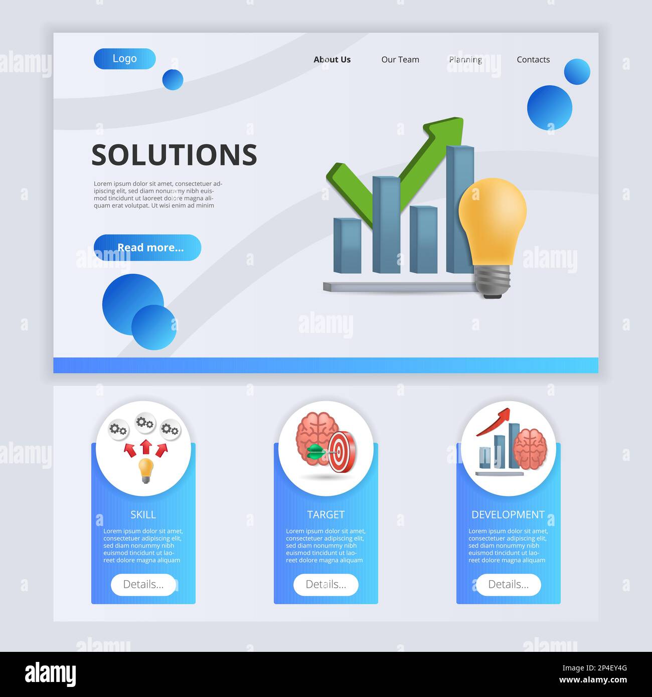 Solutions flat landing page website template. Skill, target ...