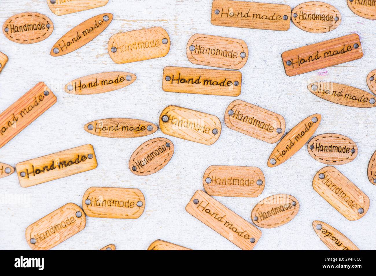 Handmade text on the wood, white background Stock Photo - Alamy