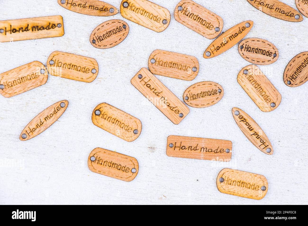 Handmade text on the wood, white background Stock Photo - Alamy