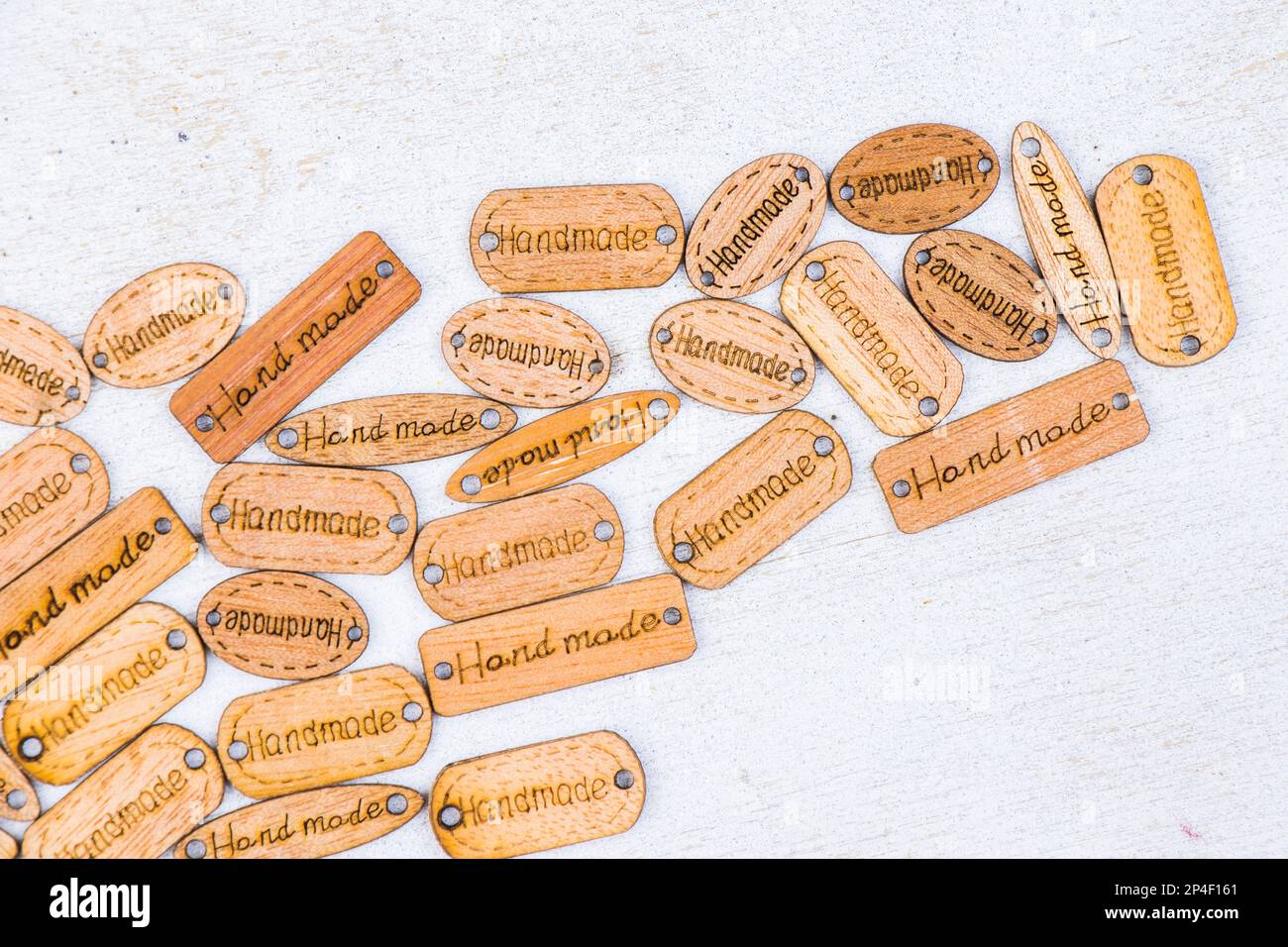 Handmade text on the wood, white background Stock Photo - Alamy