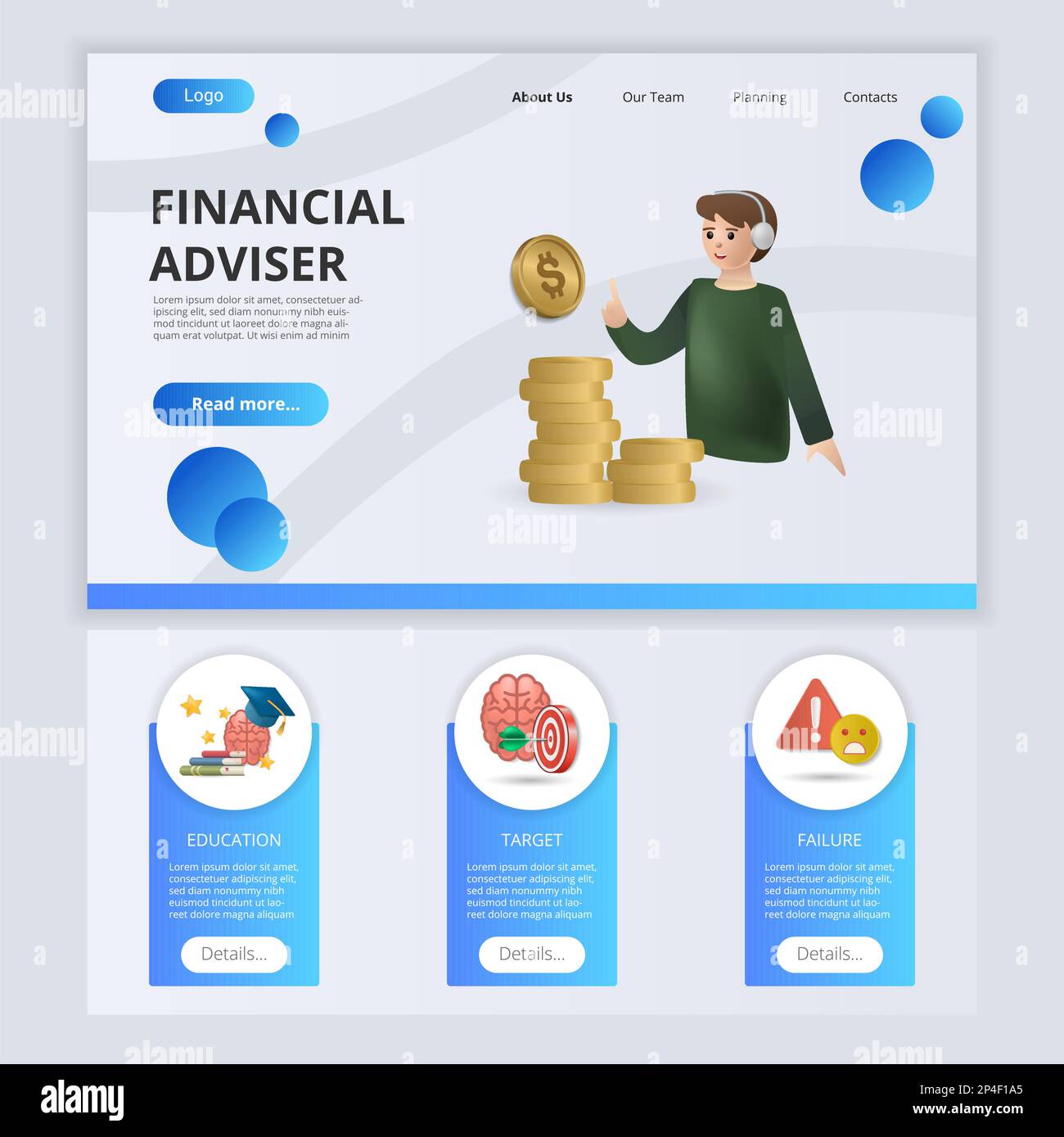 Financial adviser flat landing page website template. Education, target ...