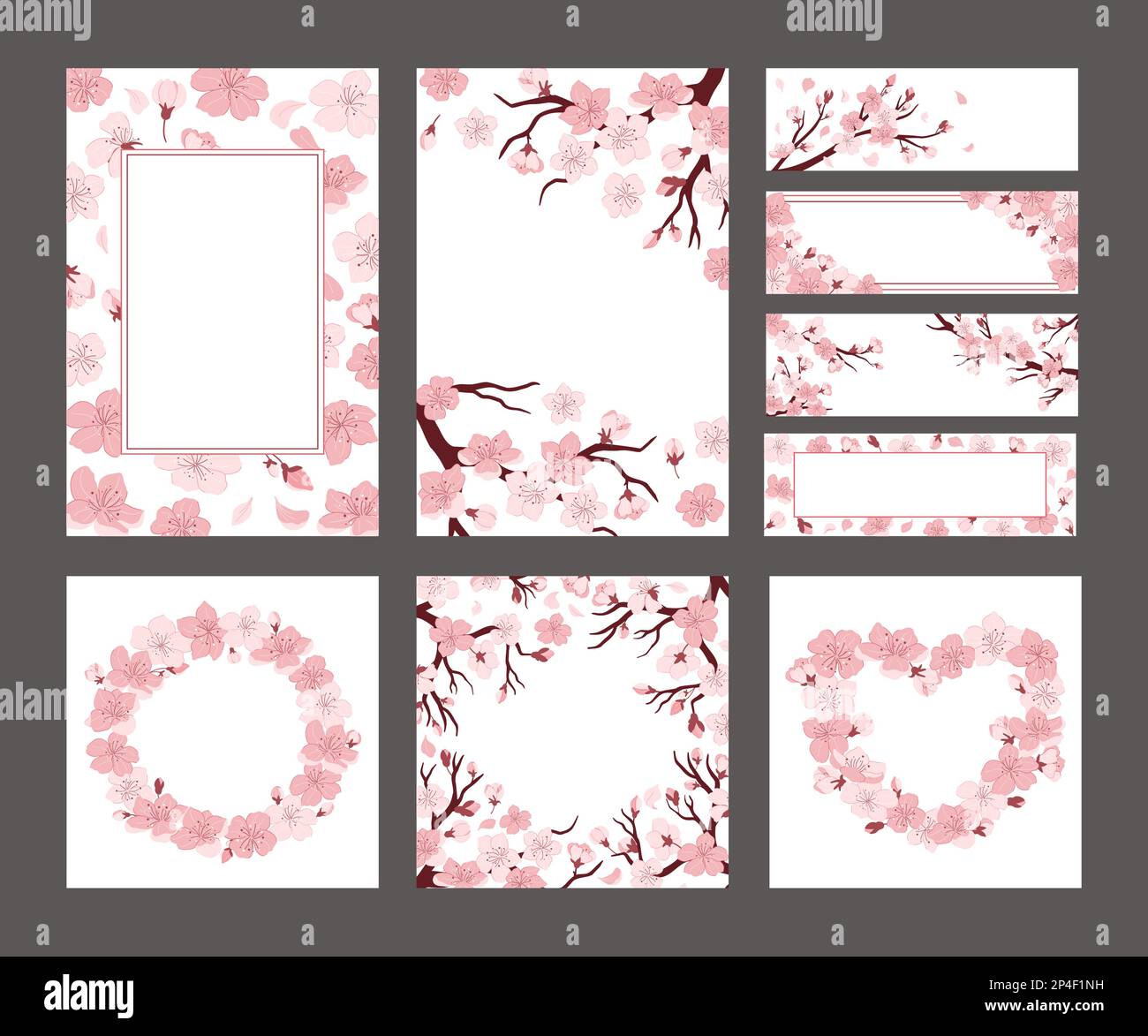 Cherry blossom banner layout. Sakura flowers on branches card template ...