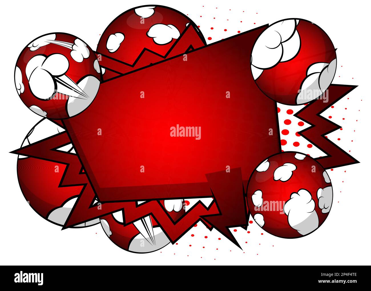 Red and white comic book poster with spheres. Comics Presentation with ...