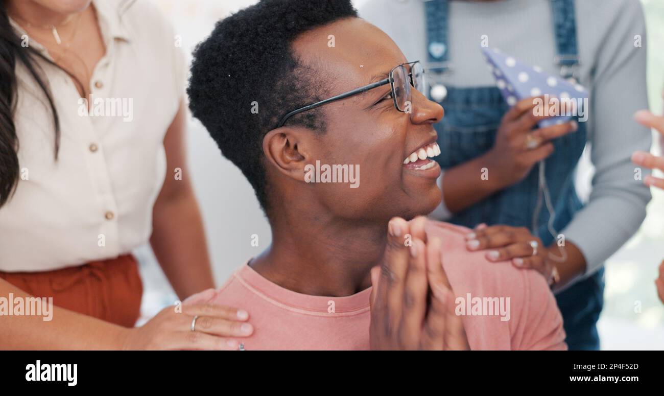 Applause, winner and motivation with a business black man in the office ...
