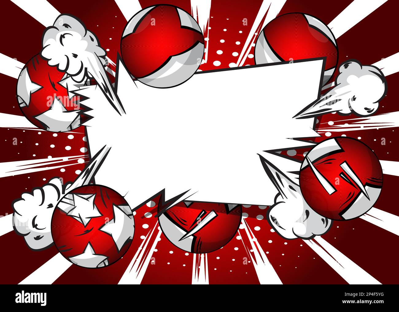 Red and white comic book poster with spheres. Comics Presentation with ...