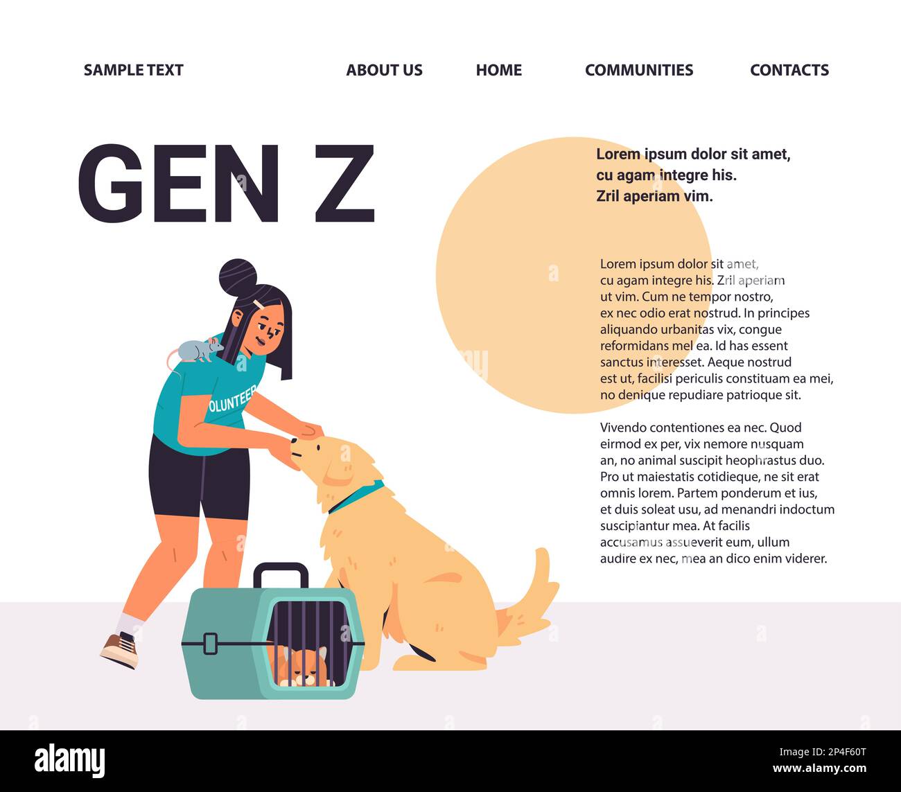 young woman volunteer with dog and rat animals generation Z lifestyle ...