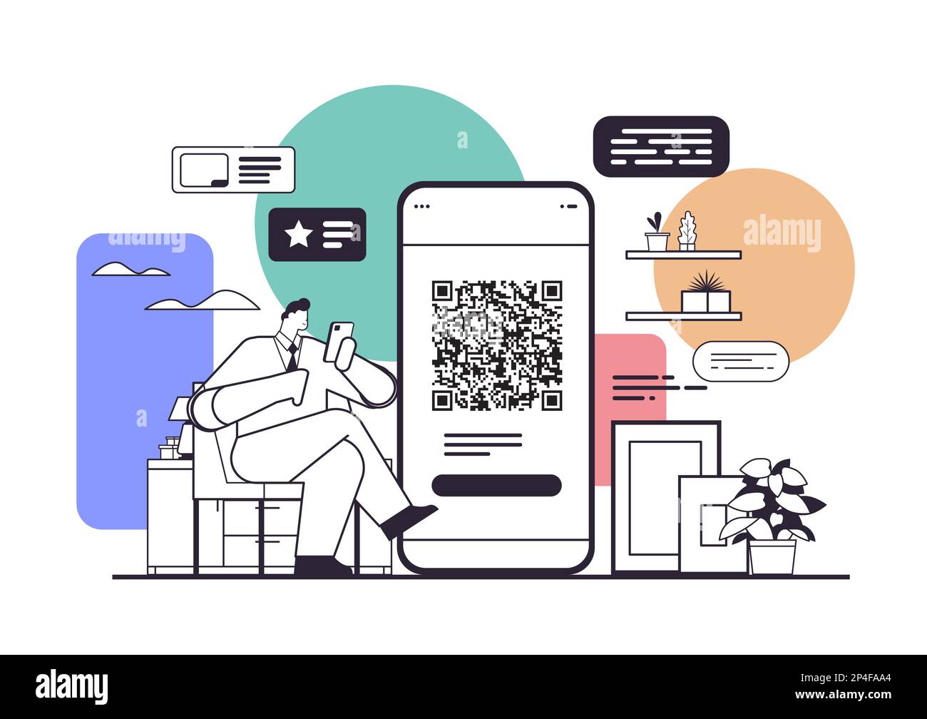 Businessman Scanning Qr Code On Smartphone Screen Readable Barcode Verification Concept Stock