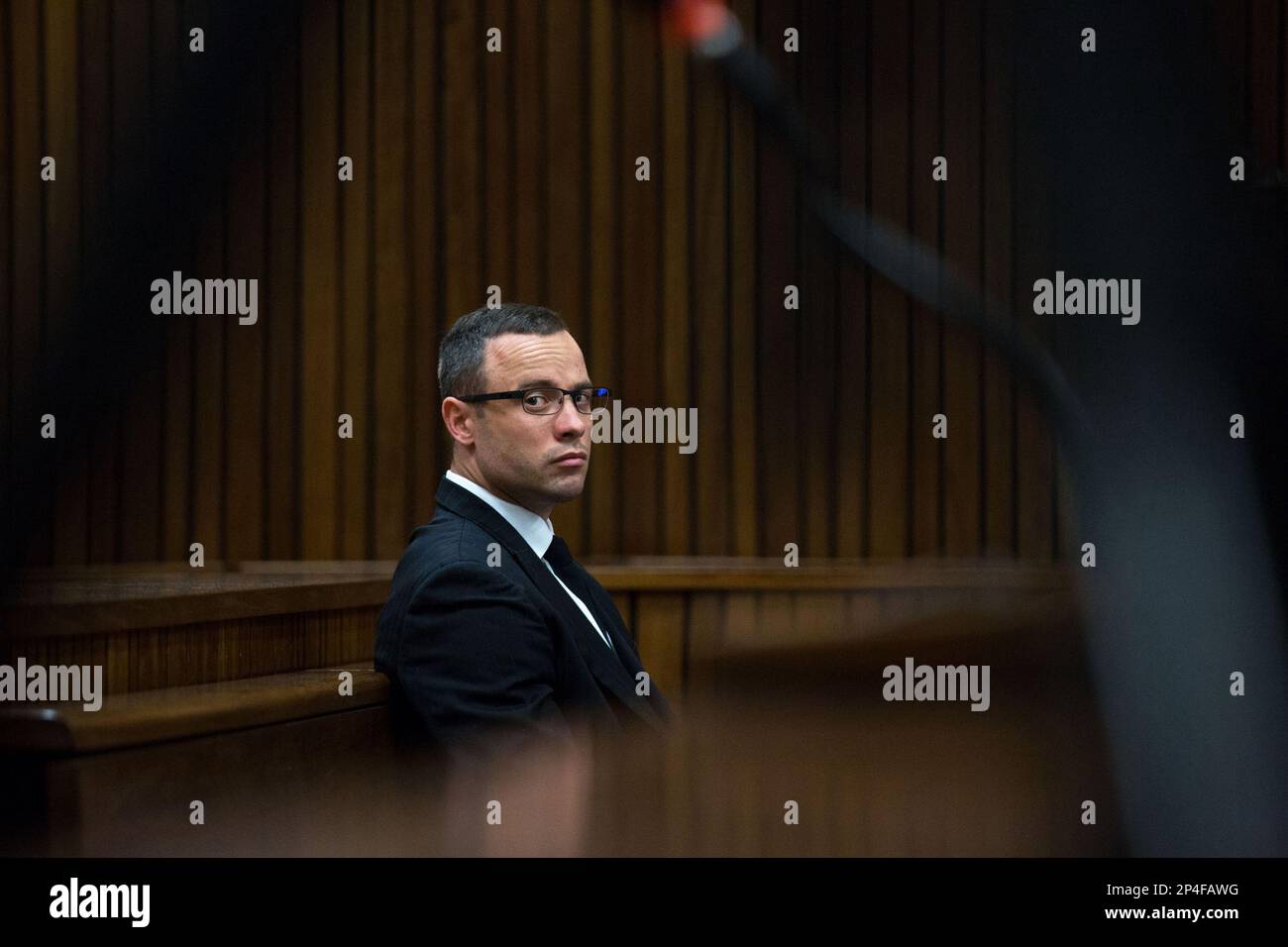 Oscar Pistorius, listens to psychiatric evidence for his defense during ...