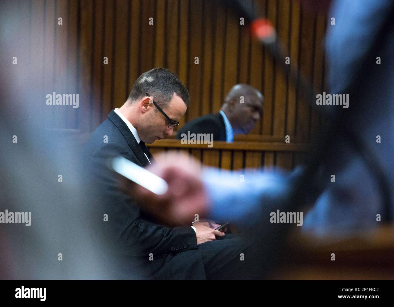 Oscar Pistorius, on his arrival in court for his ongoing murder trial ...