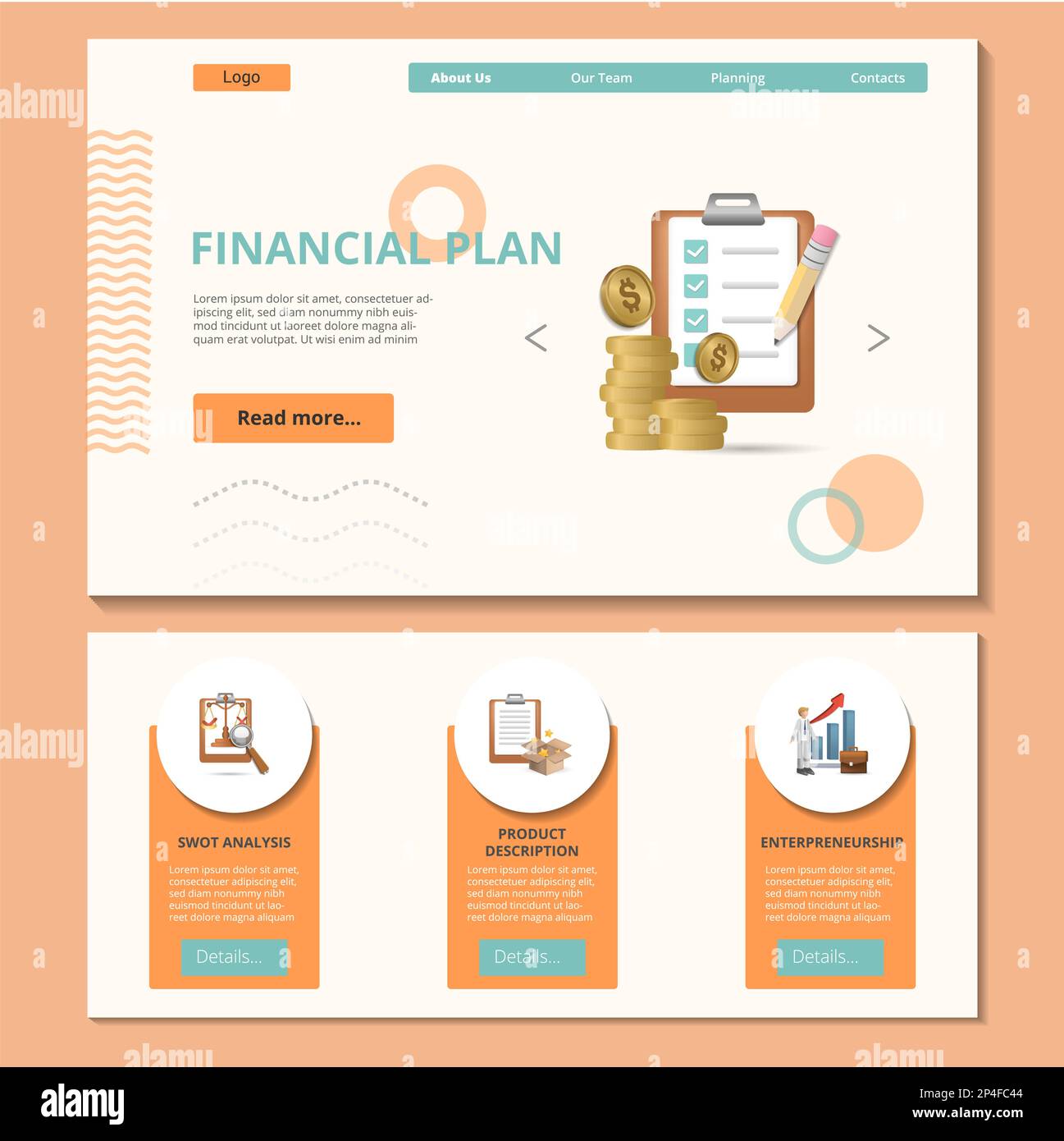 Financial plan flat landing page website template. Swot analysis ...