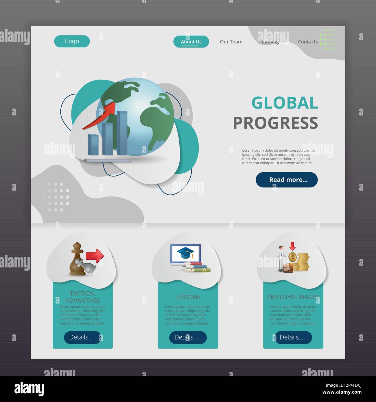 Global progress flat landing page website template. Tactical advantage ...