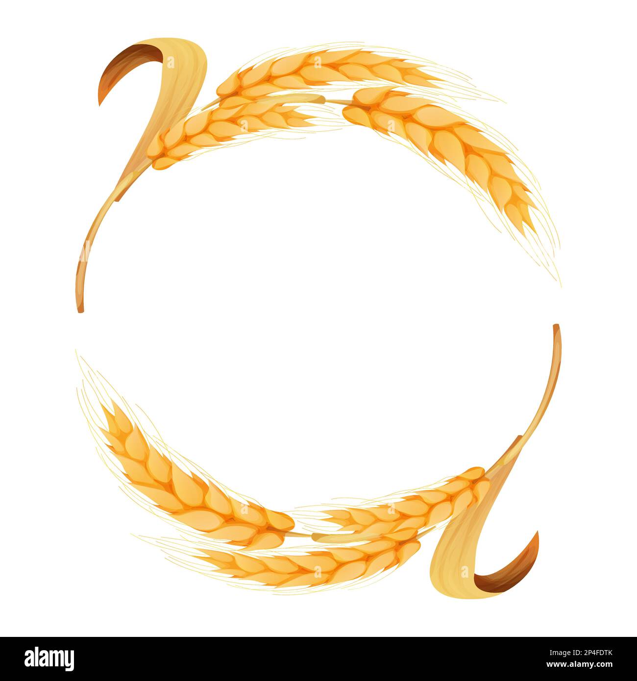 Wreath from spikelet, golden color wheat round frame in cartoon style ...
