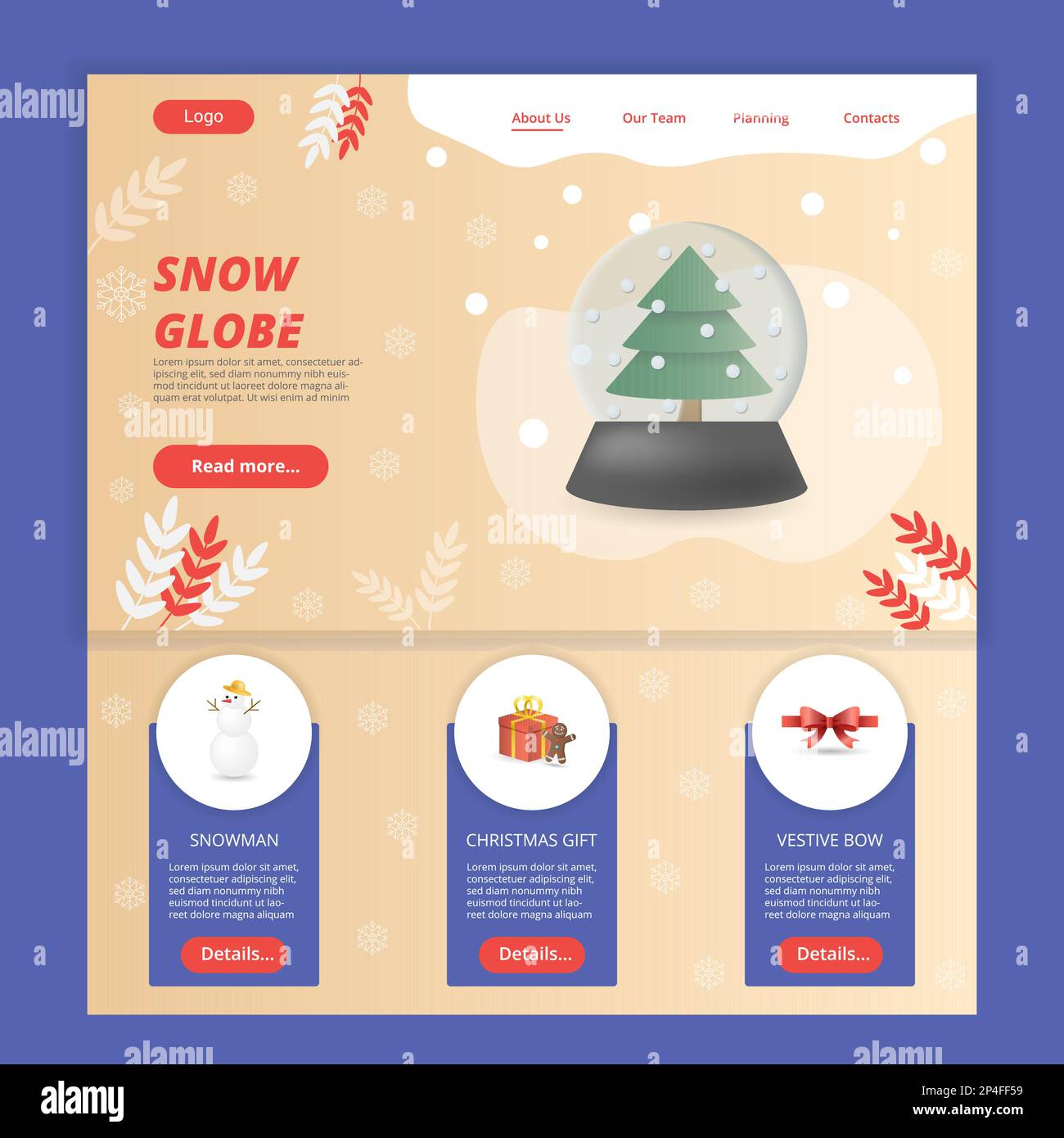 Snow globe flat landing page website template. Snowman, christmas gift ...