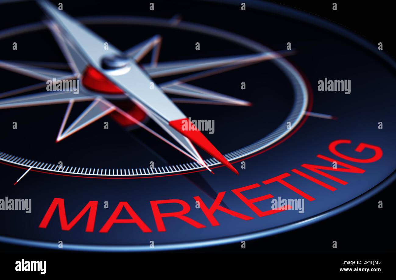 3D rendering of a compass with a marketing icon Stock Photo - Alamy