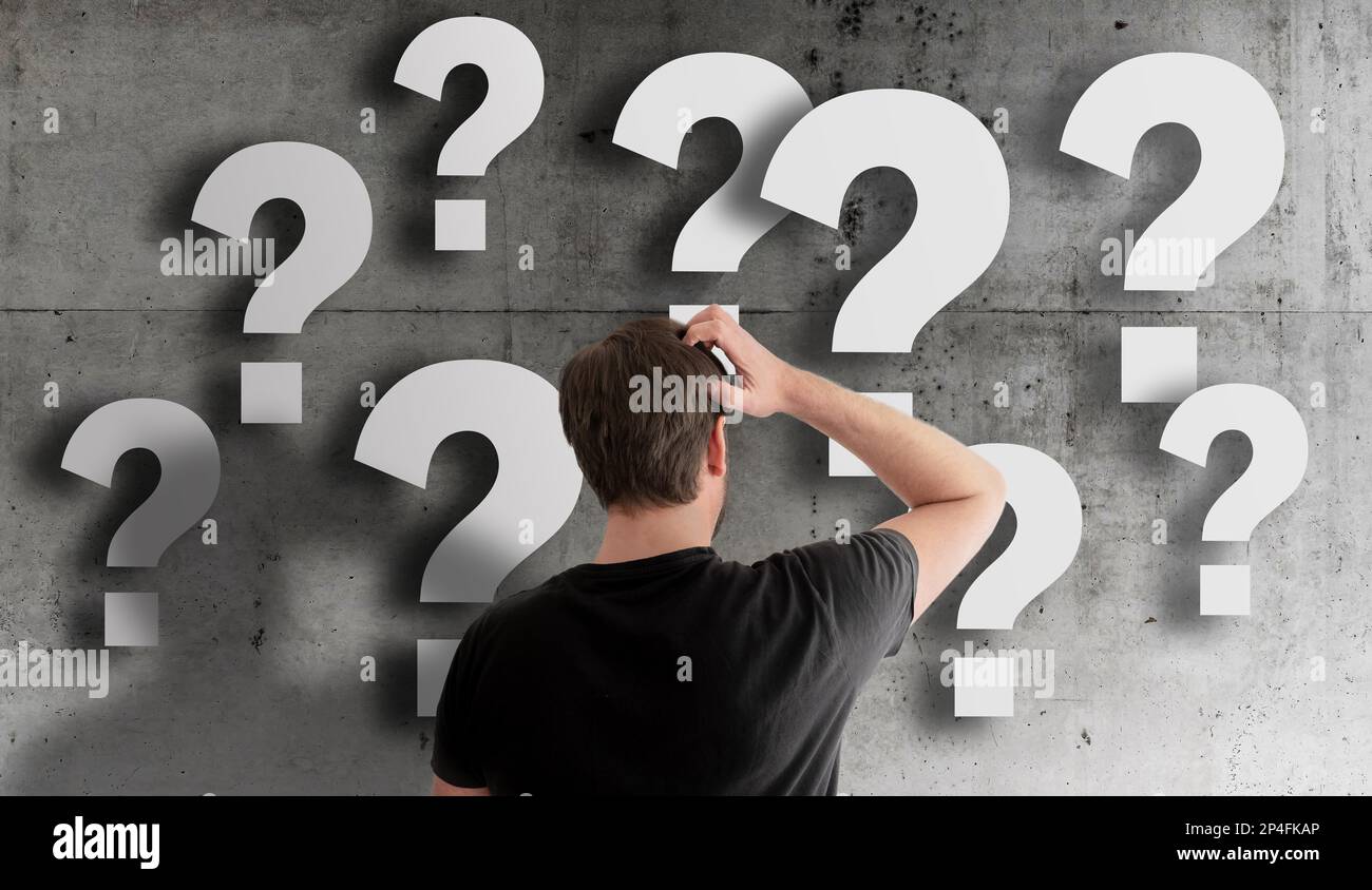 Man question marks head hi-res stock photography and images - Alamy