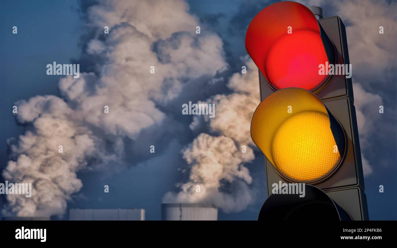 Red for air pollution. Red traffic light stop emissions Stock Photo - Alamy